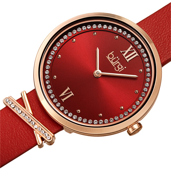 Burgi Quartz Red Dial Red Leather Ladies Watch BUR264RD - Watches ...