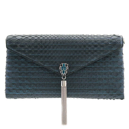 Bvlgari Metallic Teal Python Serpenti Forever Tassel Clutch 288168-SD ...