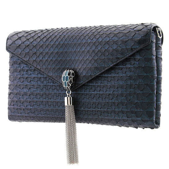 Bvlgari Metallic Teal Python Serpenti Forever Tassel Clutch 288168-SD ...
