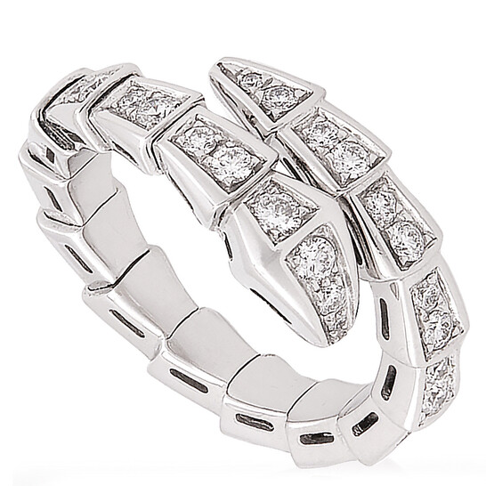Bvlgari Serpenti Viper One-Coil Ring In 18 Kt White Gold, Size M 354708 ...