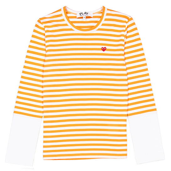 Comme Des Garcons Cdg Play Horizontal-Stripe Heart Emblem Long-Sleeve T ...