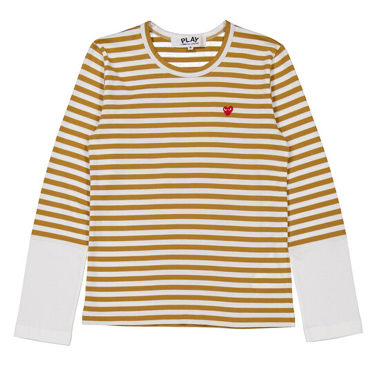 Comme Des Garcons Cdg Play Horizontal-Stripe Heart Emblem Long-Sleeve T ...