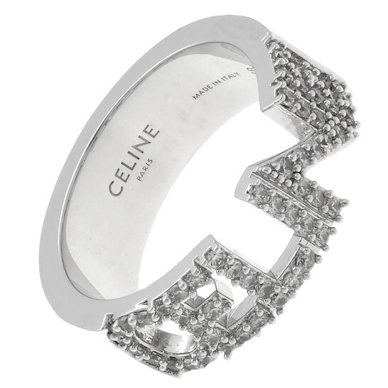 Celine Monochroms Strass Ring In Brass With Rhodium Finish And Crystals ...