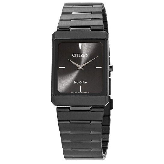 Citizen Eco-Drive Stiletto Black Dial Black Ion-plated Unisex Watch ...