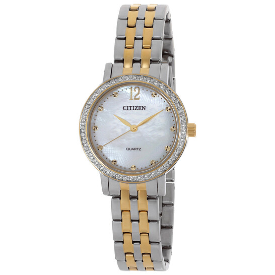 Citizen Quartz Crystal White Mother of Pearl Dial Ladies Watch EL3104 ...