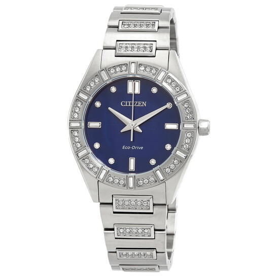 Citizen Silhouette Crystal Eco-Drive Blue Dial Ladies Watch EM1020-57L 013205154041 - Watches ...