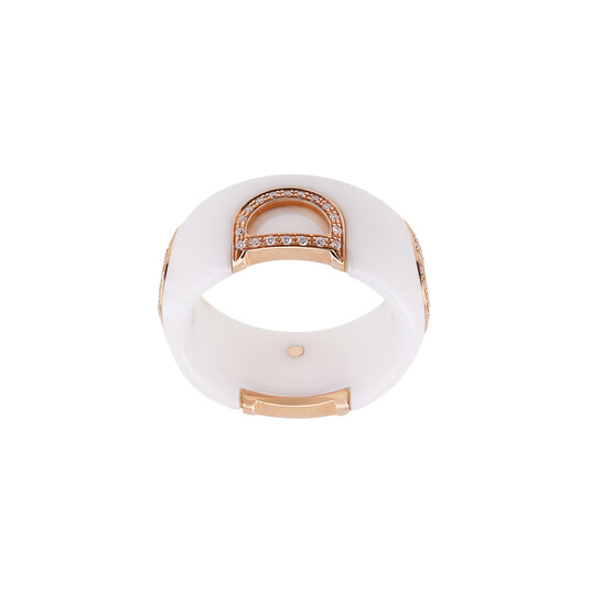 Damiani D.Icon Ladies White Ceramic, Pink Gold And Diamonds Ring, Size ...