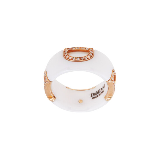 Damiani D.Icon Ladies White Ceramic, Pink Gold And Diamonds Ring, Size ...