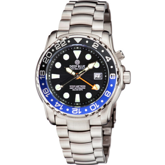 Deep Blue Pro Sea Diver 1000M GMT Automatic Black Dial Men's Watch ...
