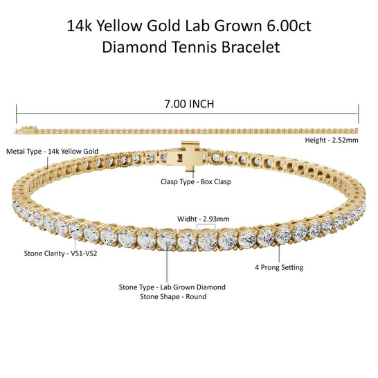 Diamond2Deal 14K Yellow Gold 6 CTW Lab Grown Diamond Straight-Line ...