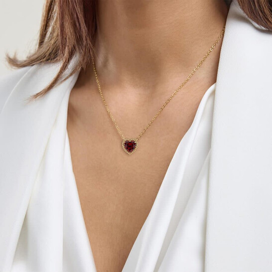 Belacqua Garnet January Birthstone Heart Pendant Necklace in 14K Gold ...