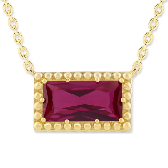 Belacqua Siam Ruby July Birthstone Baguette Pendant Necklace in 14K ...