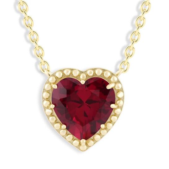 Belacqua Siam Ruby July Birthstone Heart Pendant Necklace in 14K Gold ...