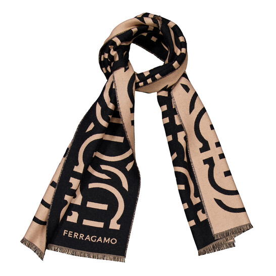 Ferragamo Logo Print Wool Scarf 520103 770216 8056283510097 - Clothing ...