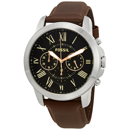 Fossil Grant Chronograph Black Dial Brown Leather Men's Watch FS4813 ...