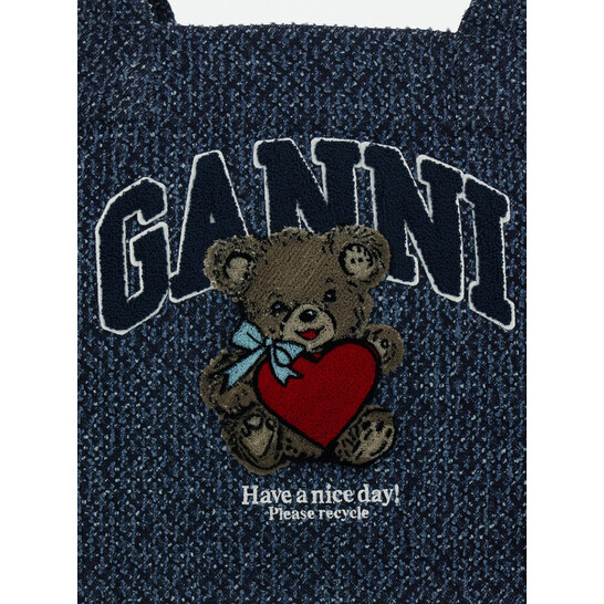 Ganni Blue Shopper With Lettering Logo And Teddy Bear On Front In ...