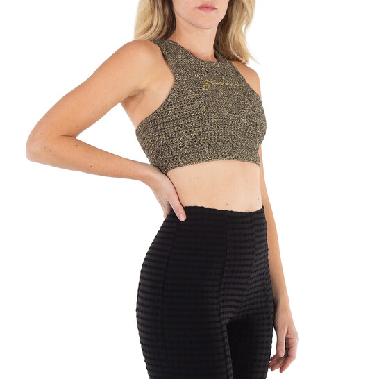 Ganni Ladies Black / Gold Crochet Racerback Top, Brand Size 38 (US Size ...