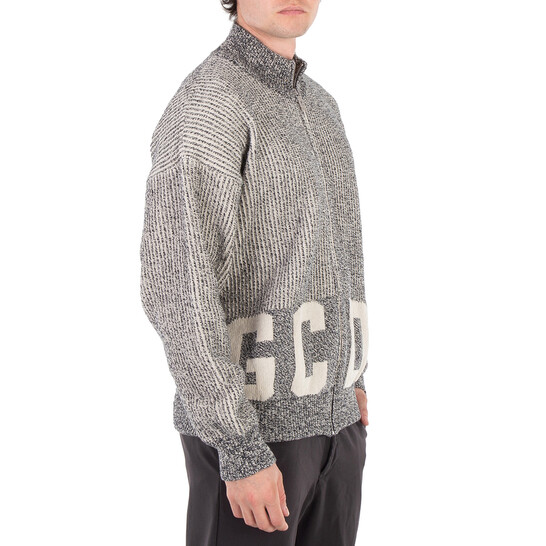 GCDS Grey Ribbed Logo Full Zip Cardigan, Size Small A2OM2000KE4-GREY ...
