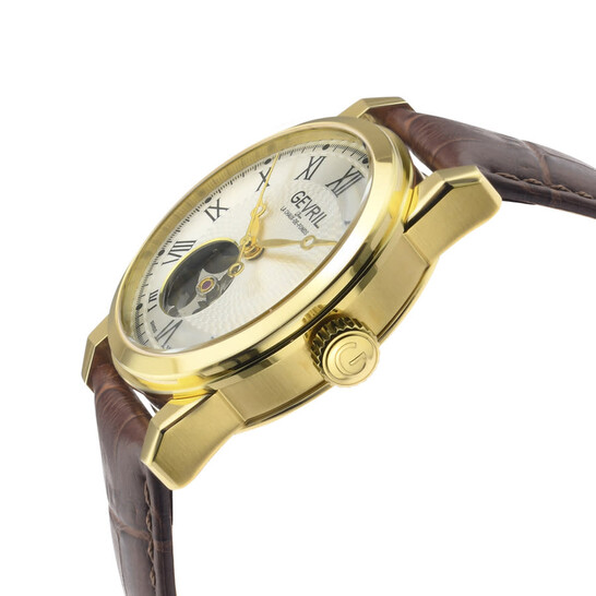 Gevril Madison Automatic Silver Dial Brown Leather Men's Watch 2584 ...