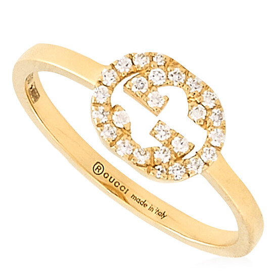 Gucci 18K Yellow Gold Interlocking G Diamond Ring, Size 14 YBC729412002 ...