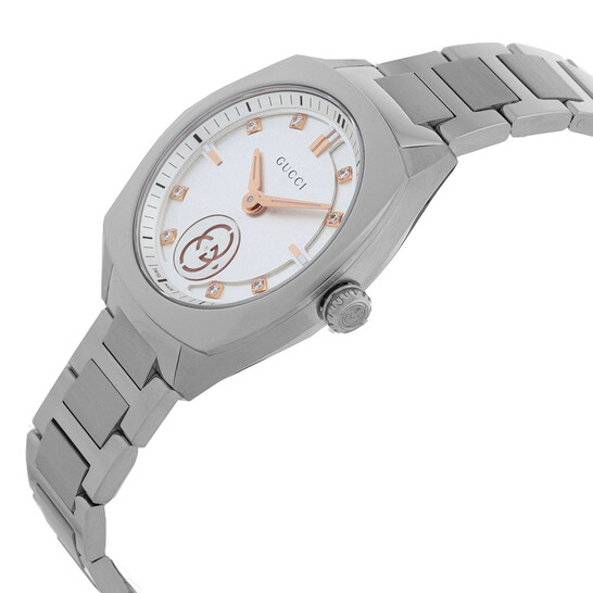 Gucci Interlocking G Quartz Diamond Silver Dial Ladies Watch YA142510 ...
