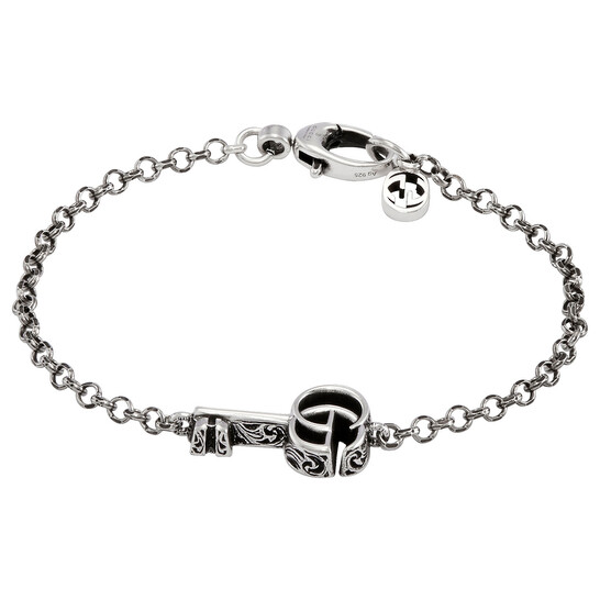 Gucci Ladies 925-Sterling Silver Double G Key Bracelet, Size 17 ...
