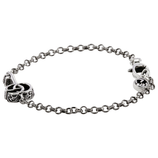 Gucci Ladies 925-Sterling Silver Double G Key Bracelet, Size 17 ...