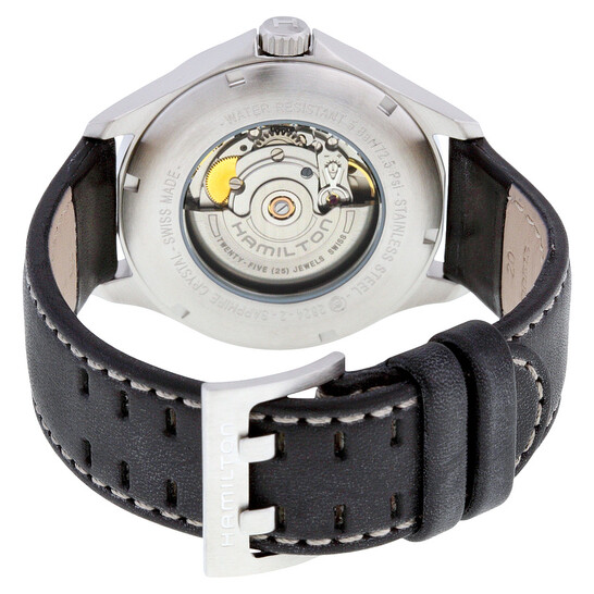 Hamilton Khaki Aviation Automatic Ivory Dial Charcoal Leather Men's ...