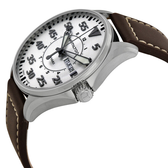 Hamilton Khaki Pilot Brown Leather Men's Watch H64611555 7640127752906 ...