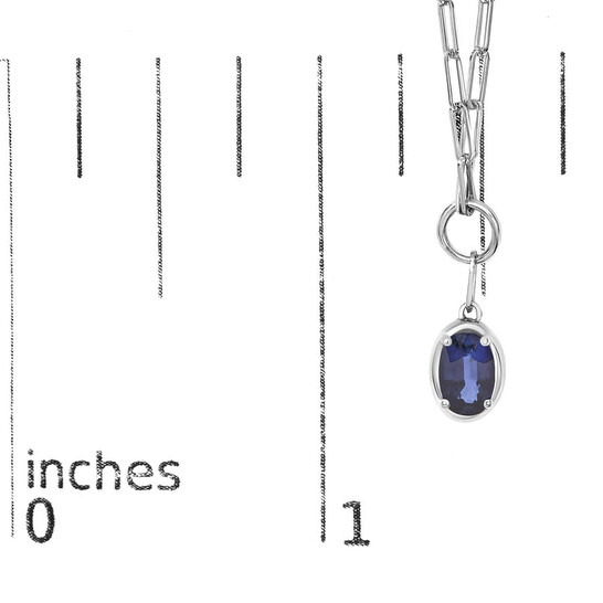 Haus Of Brilliance 10K White Gold 6x4 mm Oval Blue Sapphire Solitaire Paperclip Pendant Necklace ...