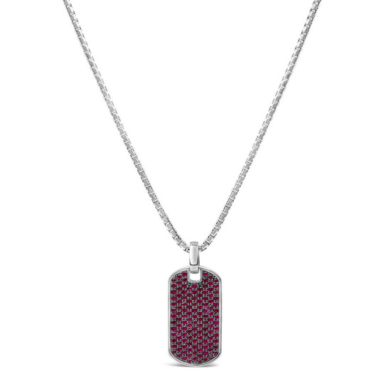 Haus Of Brilliance Men's .925 Sterling Silver Created Red Ruby Dog Tag ...