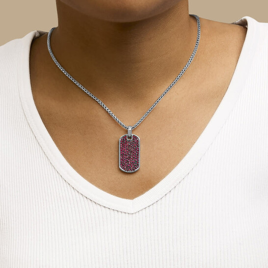 Haus Of Brilliance Men's .925 Sterling Silver Created Red Ruby Dog Tag ...