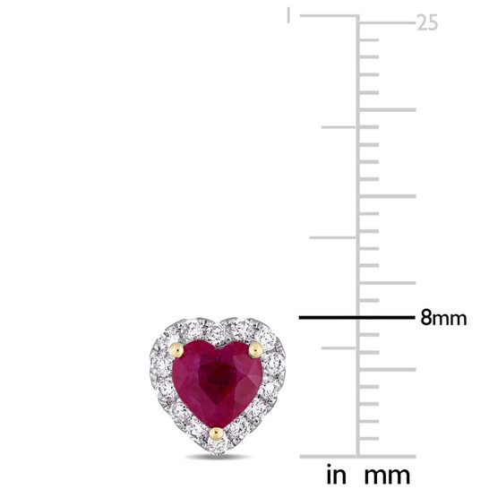 Amour Heart Shape Ruby and 1/3 CT TW Diamond Halo Stud Earrings In 14K ...