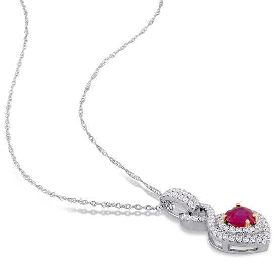 Amour Heart Shape Ruby and 1/3 CT TW Diamond Infinity Pendant with Chain In 14K White Gold with ...