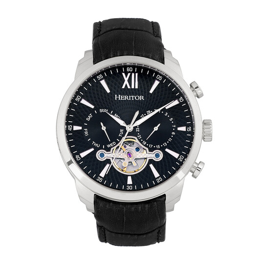 Heritor Arthur Automatic Black Dial Black Leather Men's Watch HR7902 ...