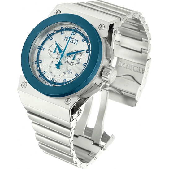 Invicta Akula Reserve Chronograph Silver Dial Blue Bezel Men's Watch ...