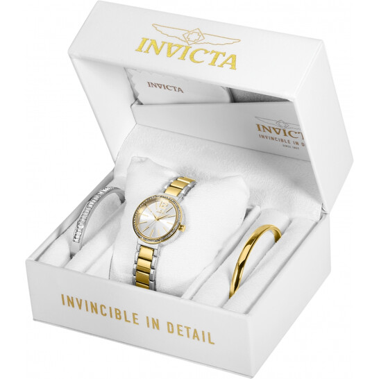 Invicta Angel Quartz Crystal Silver Dial Ladies Watch and Bangle Set ...