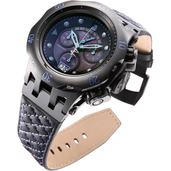 Invicta Jason Taylor Chronograph Black Dial Black and Blue Leather Men ...