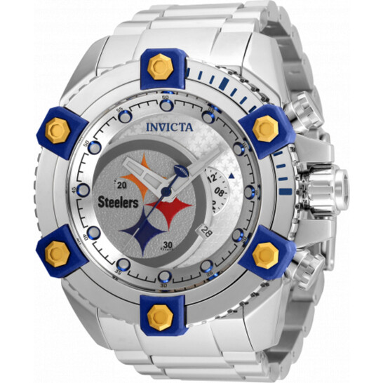 Invicta NFL Pittsburgh Steelers Chronograph GMT Quartz Silver Dial Men ...