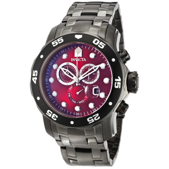 Invicta Pro Diver Burgundy Dial Gunmetal Stainless Steel Chronograph ...