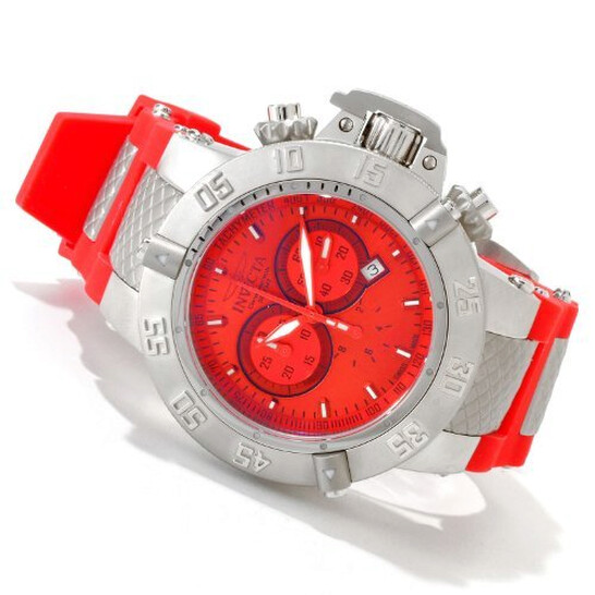 Invicta Subaqua Chronograph Red Dial Stainless Steel Red Rubber Men's ...