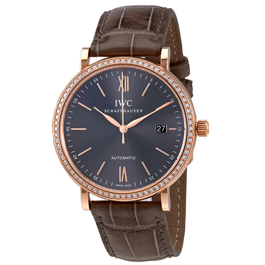 IWC Portofino 18kt Rose Gold Automatic Anthracite Dial Diamond Men's ...