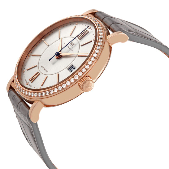 IWC Portofino 18kt Rose Gold Automatic Diamond Silver Dial Ladies Watch ...