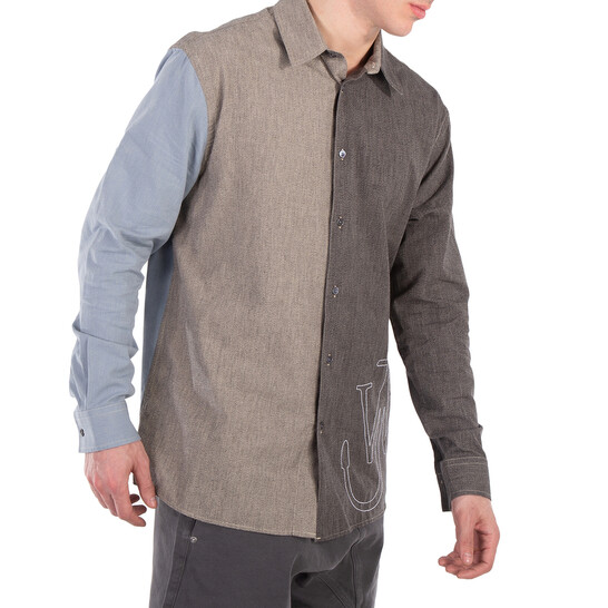 JW Anderson Anchor Patchwork Classic-Fit Cotton Shirt, Brand Size 48 ...
