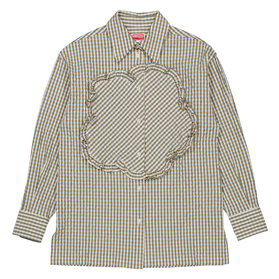 Kenzo Ladies Gingham Print Boke Flower Long-Sleeve Cotton Shirt, Brand Size 38 (US Size 6 ...