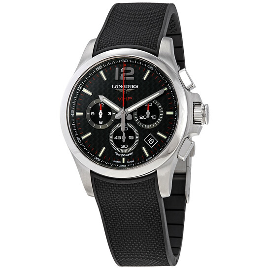 Longines Conquest V.H.P. Perpetual Chronograph Quartz Black Carbon Dial ...