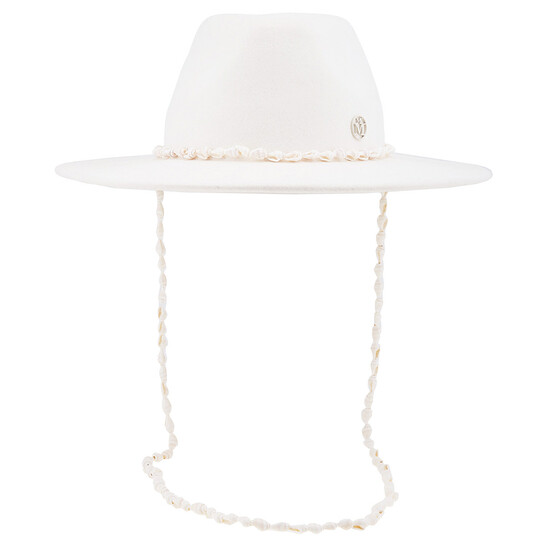 Maison Michel Ladies White Kyra Seashells Wool Felt Fedora Hat, Size ...