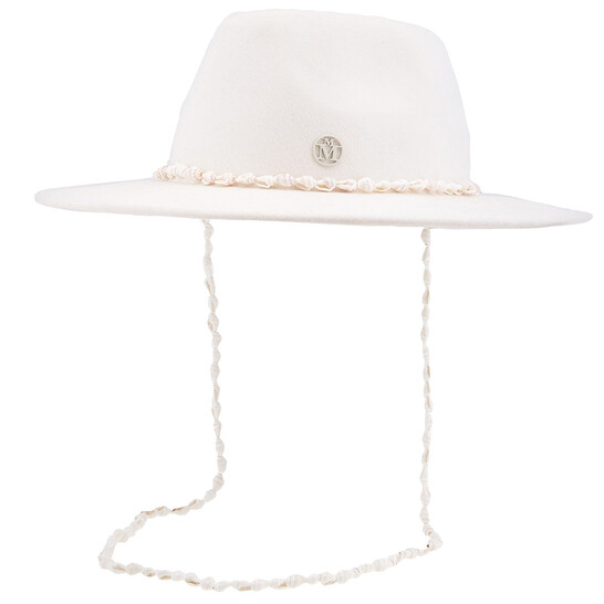 Maison Michel Ladies White Kyra Seashells Wool Felt Fedora Hat, Size ...
