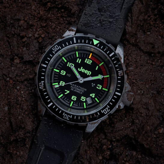 Marathon Jeep® Rubicon Gsar 3Pc Black Rubber Strap Automatic Black Dial ...