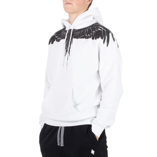 Marcelo Burlon Men's White Black Logo Print Pullover Hoodie, Size Small ...